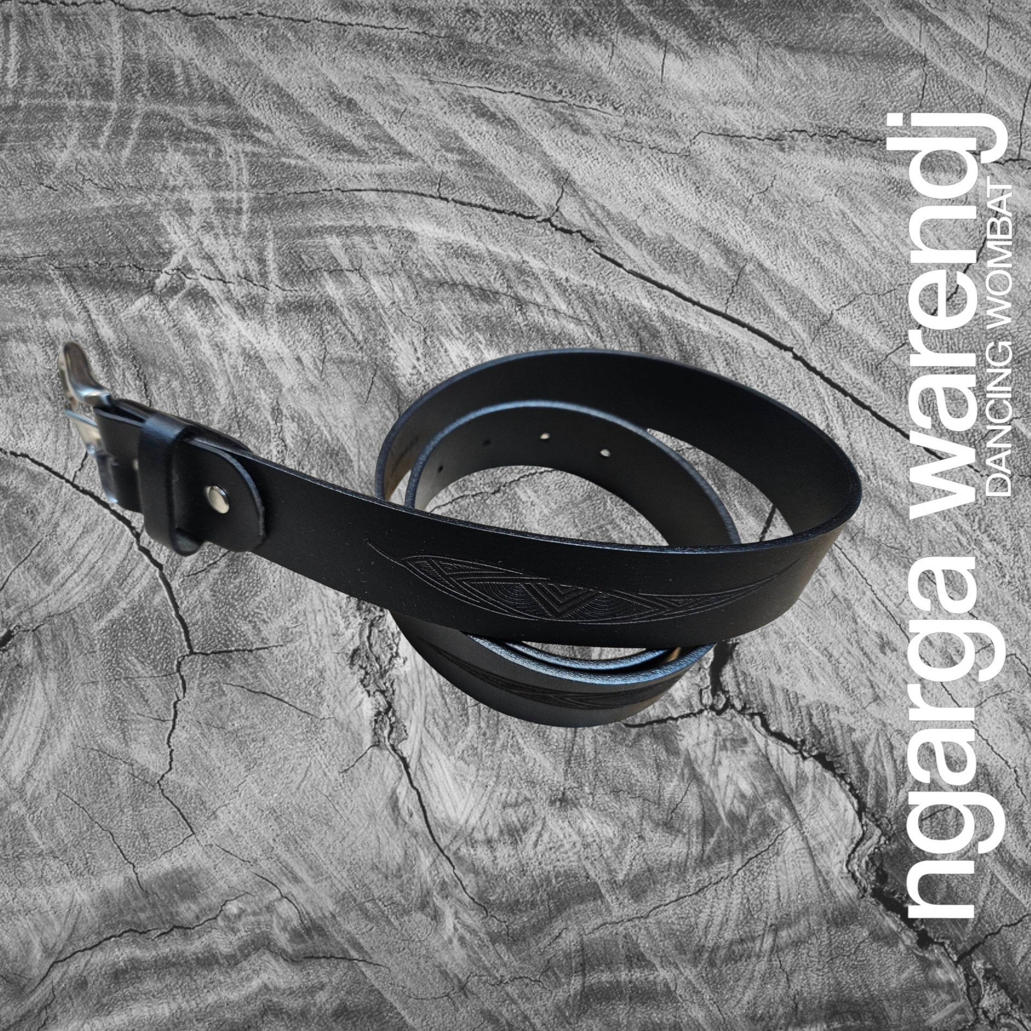Black Leather Belt with Assorted Aboriginal Art Designs – Ngarga Warendj